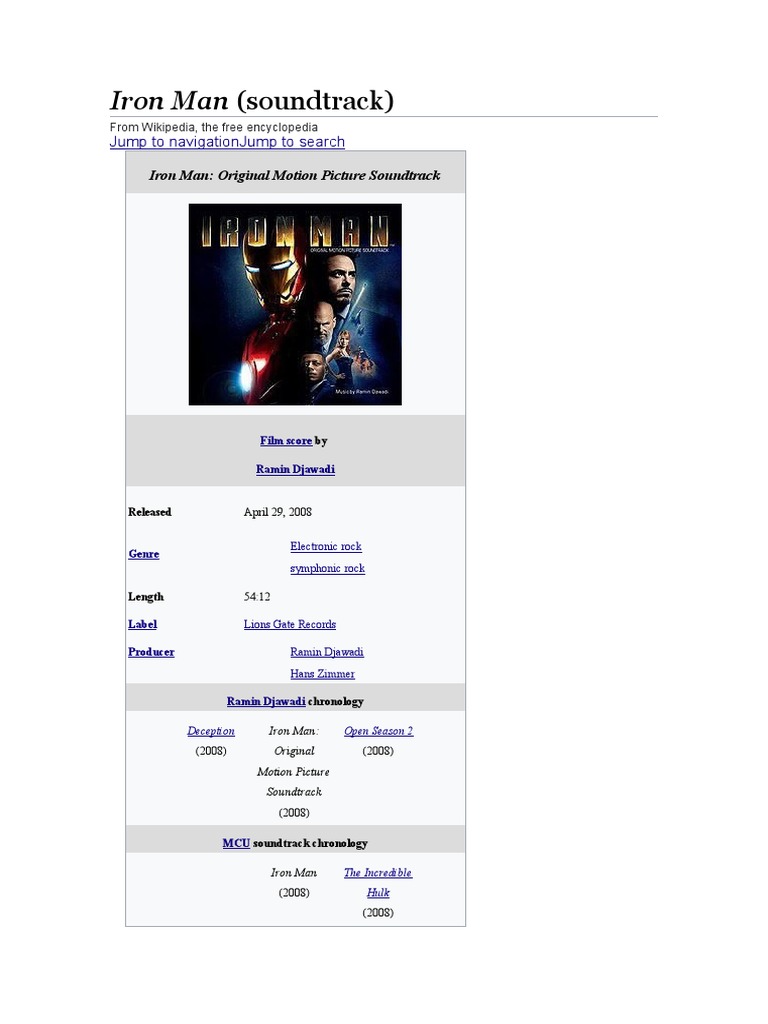 Iron Man (Soundtrack) : Jump To Navigation Jump To Search | PDF ...