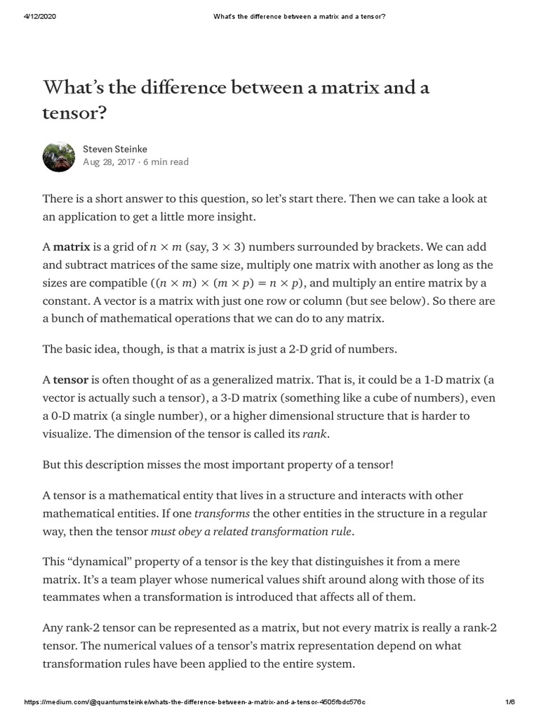What's The Difference Between A Matrix and A Tensor - PDF | Download ...