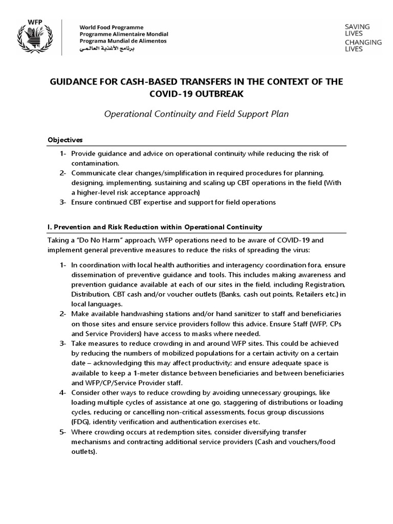Wfp-Guidance For Cash-Based Transfers in The Context of The Covid-19 ...