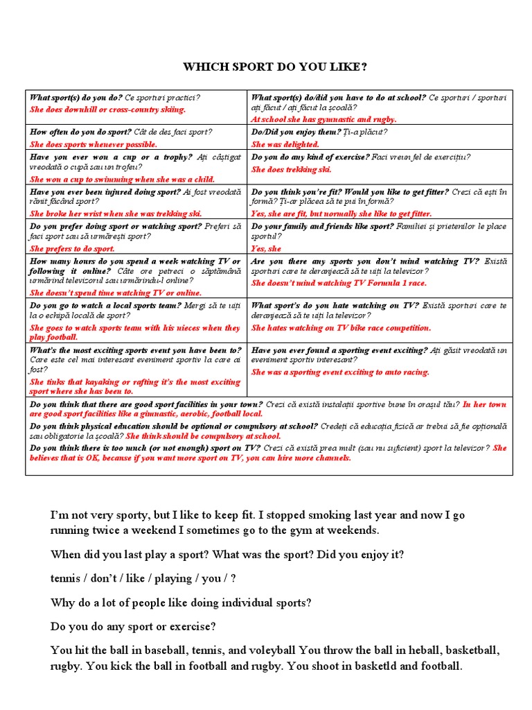 Homework A WHICH SPORT DO YOU LIKE | PDF | Sports | Swimming