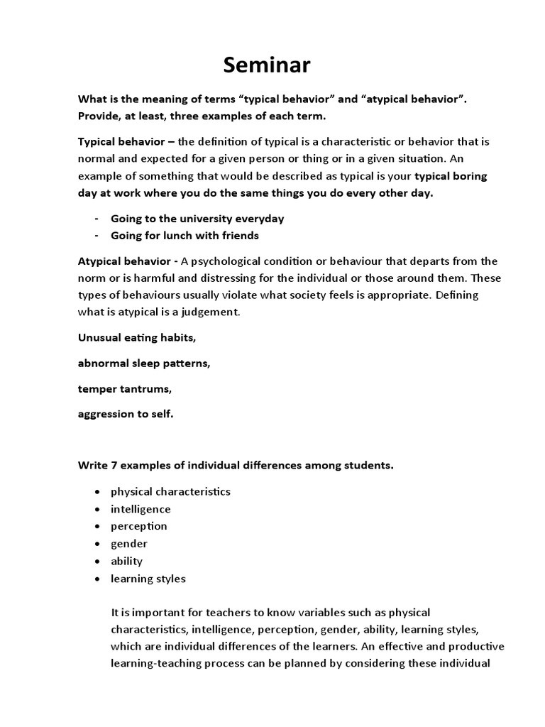 Typical vs Atypical Behavior Examples and Individual Differences | PDF ...