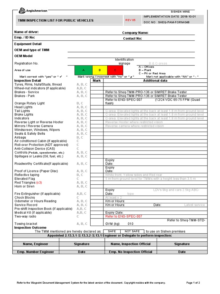 TMM Inspection List For Public Vehicles | PDF | Private Transport | Car ...