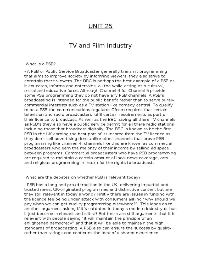 Unit 25 TV and Film Industry | PDF | Public Broadcasting | Bbc
