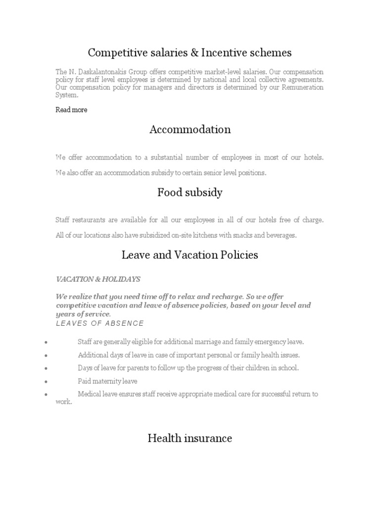 Competitive Salaries & Incentive Schemes: Read More | PDF | Salary | Hotel