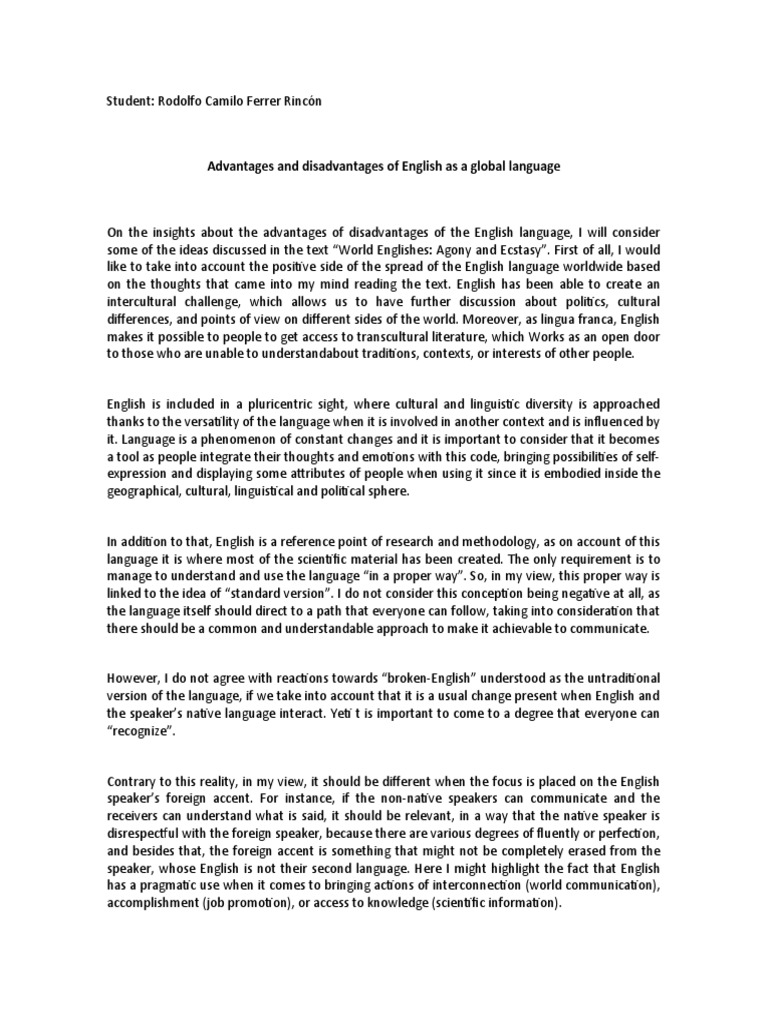 Advantages and Disadvantages of English | PDF | Accent ...