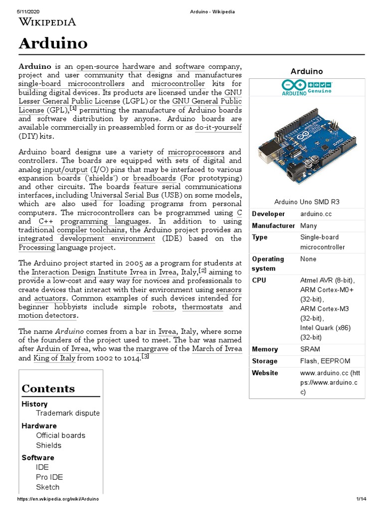 Arduino - Wikipedia PDF | PDF | Arduino | Computer Architecture