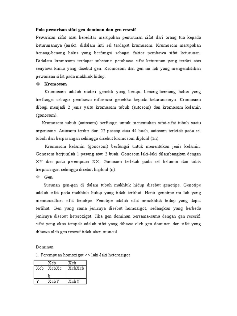 Pewarisan Gen Dominan dan Resesif | PDF