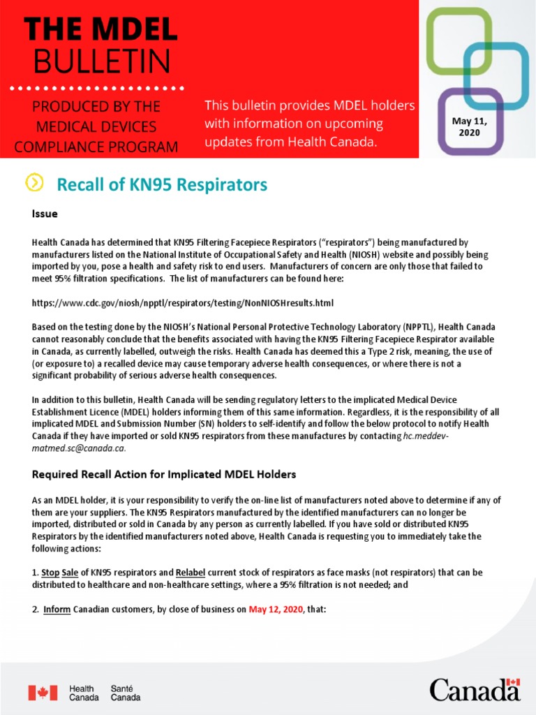 Recall of KN95 Respirators | PDF | Health Care | Safety