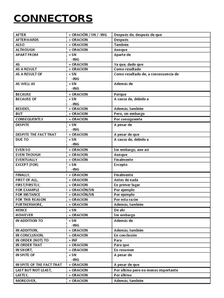 CONNECTORS - Tabla | PDF