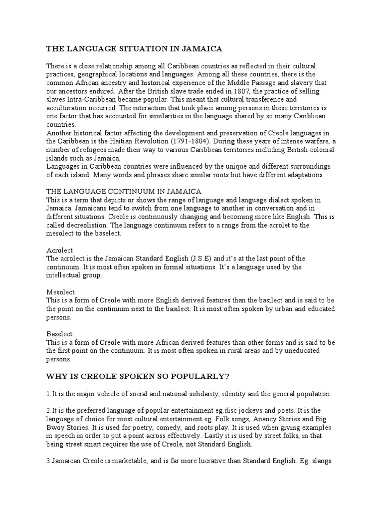 The Language Continuum in Jamaica: An Analysis of the Range of ...