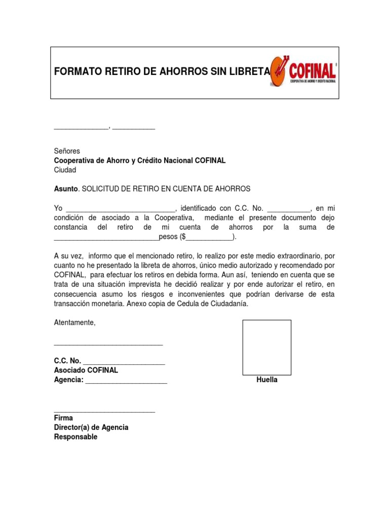 Formato Retiro de Ah Sin Libreta | PDF