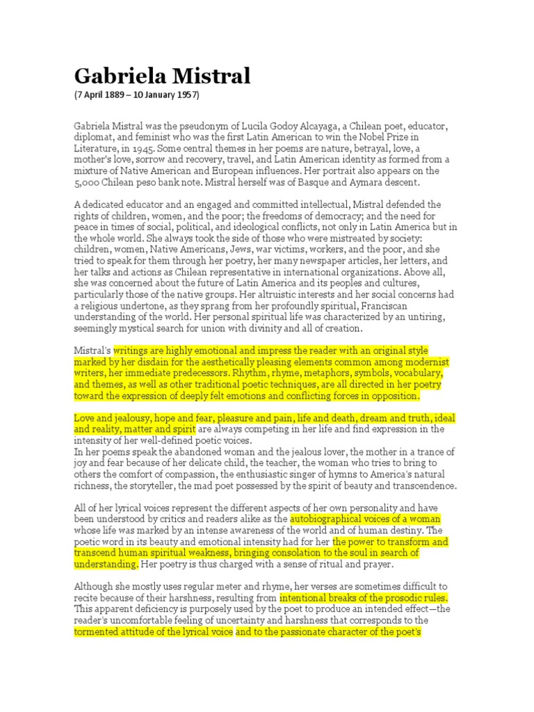 Gabriela Mistral - Biography | PDF | Poetry