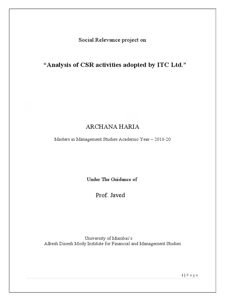 Archana Haria - Analysis of CSR Activities Adopted by ITC LTD PDF | Download Free PDF ...