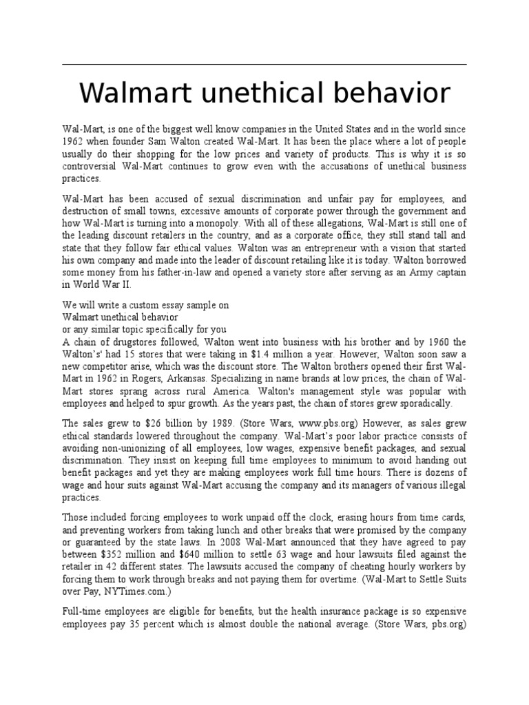 Walmart Unethical Behavior | PDF | Walmart | Civil Rights Act Of 1964