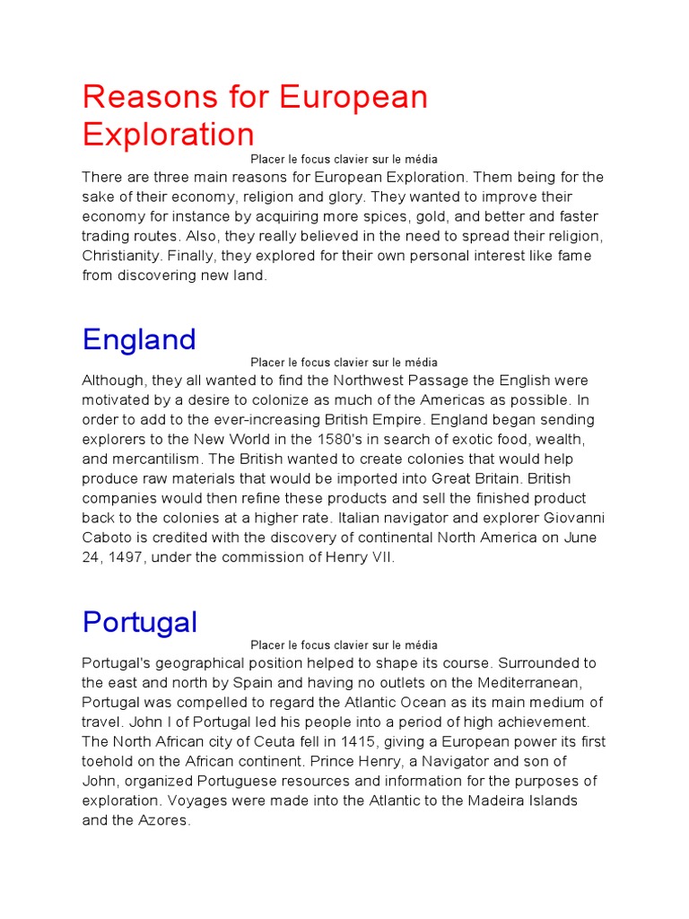 Reasons For European Exploration | PDF | Exploration | New World