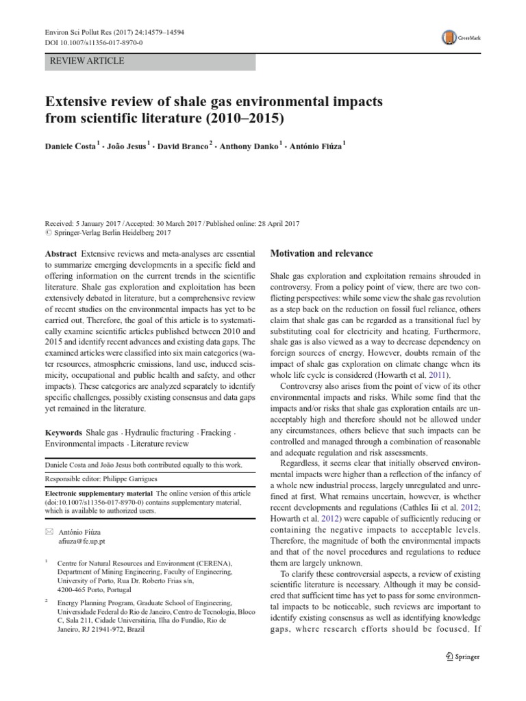 Extensive Review of Shale Gas Environmental Impacts From Scientific ...
