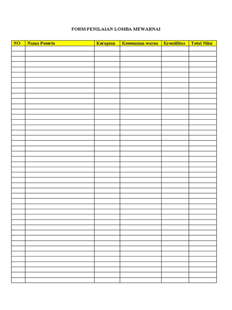 Form Penilaian Lomba Mewarnai | PDF