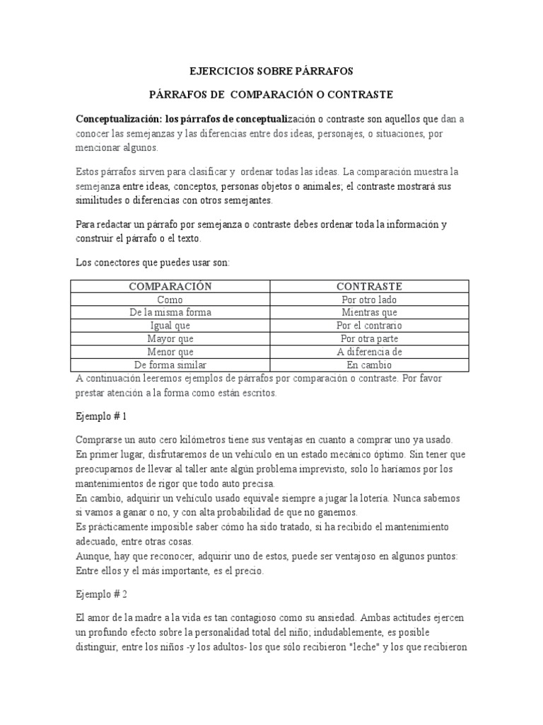 Ejercicios Sobre Párrafos de Comparación o Contraste | PDF | Tierra ...