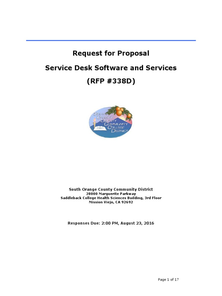 Request For Proposal Service Desk Software and Services (RFP #338D ...