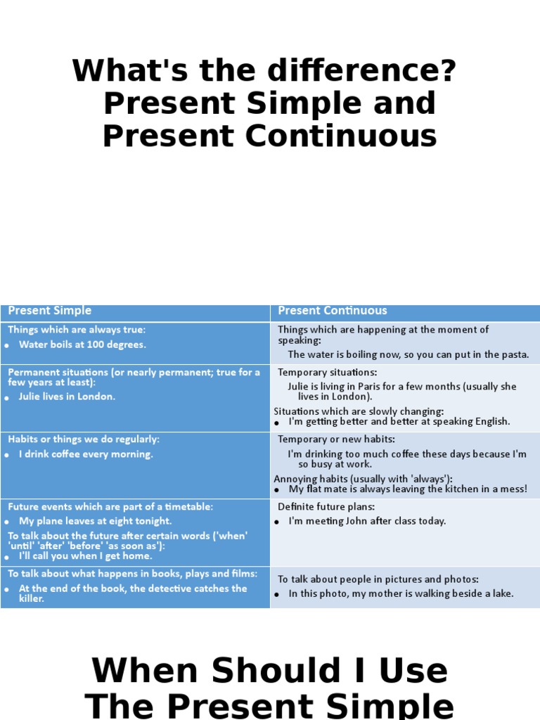 What's The Difference Present Simple & Present Continuous | PDF ...