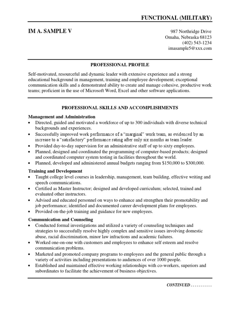 Functional (Military Im A. Sample V: Professional Profile | PDF ...