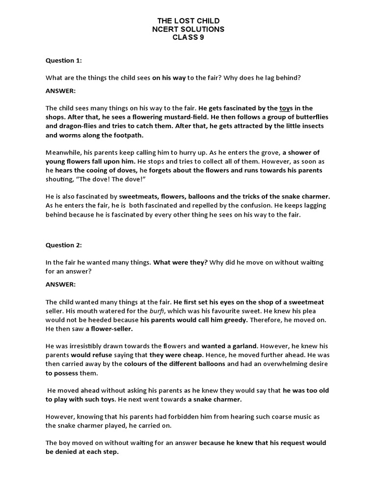 The Lost Child ..Question Answers | PDF