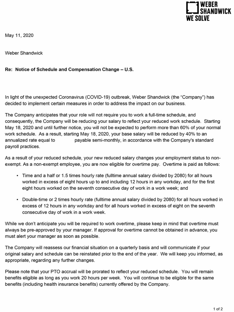 IPG/Weber Shandwick Schedule Change Notification Letter | PDF