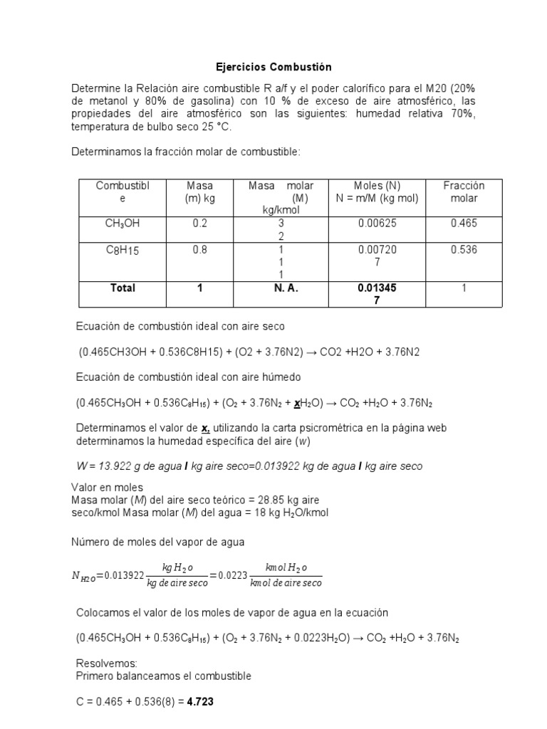 Ejercicio de Combustión Termodinámica Química1 | PDF | Combustión | Metanol