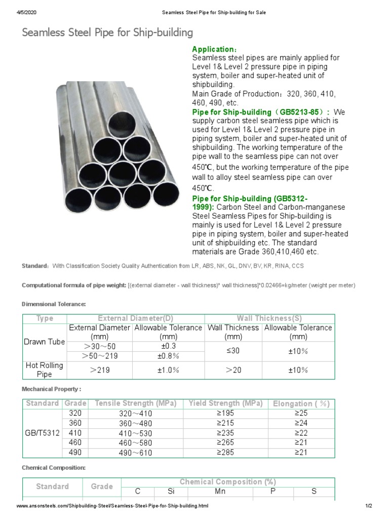 Seamless Steel Pipe For Ship-Building For Sale PDF | PDF | Pipe (Fluid ...