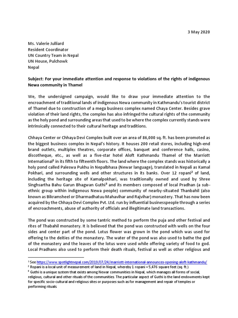2020.03.03 UNCT Letter Thamel PDF | PDF | Virtue | Social Institutions