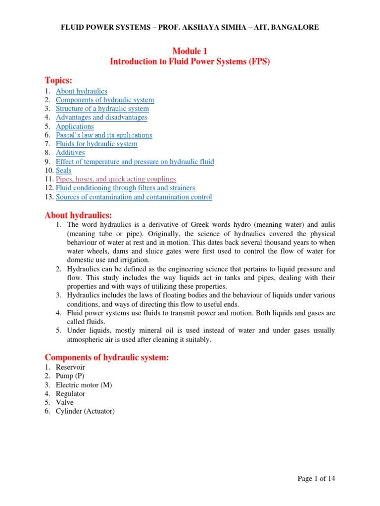 Introduction To Fluid Power Systems (FPS) Topics | PDF | Pipe (Fluid ...