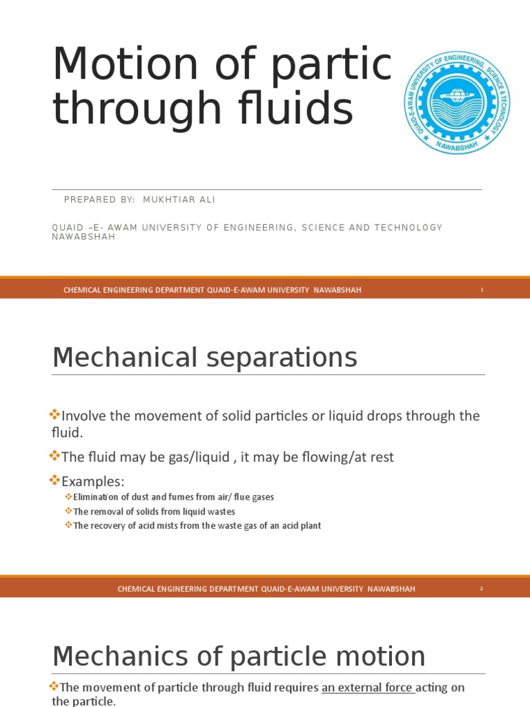 Motion of Particles Through Fluids | PDF | Velocity | Force