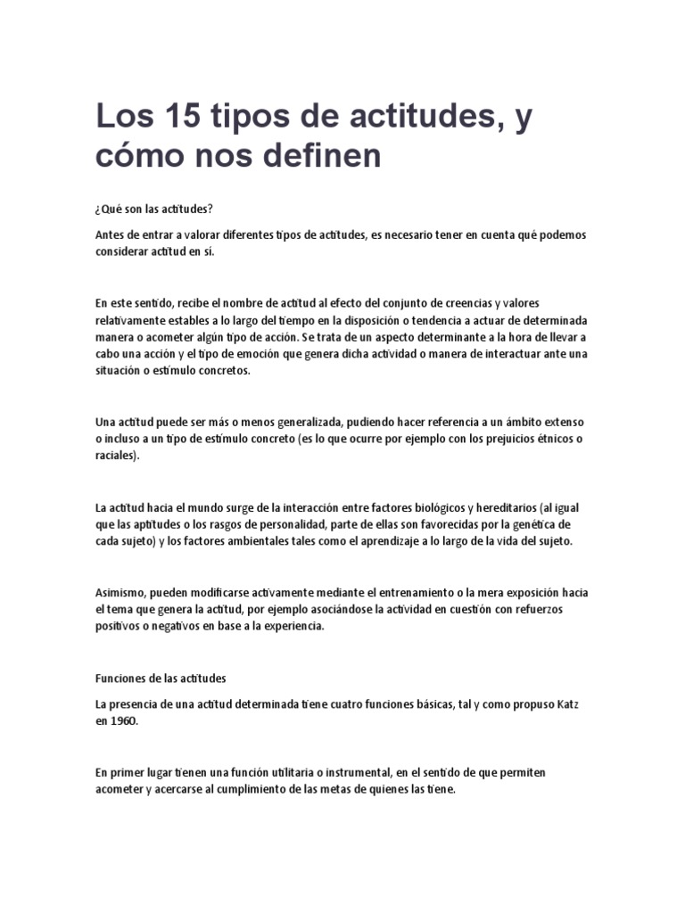 Los 15 Tipos de Actitudes | PDF | Actitud (psicología) | Metafísica de ...