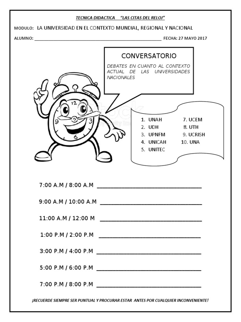 Tecnica Didactica Citas Del Reloj | PDF | Aprendizaje