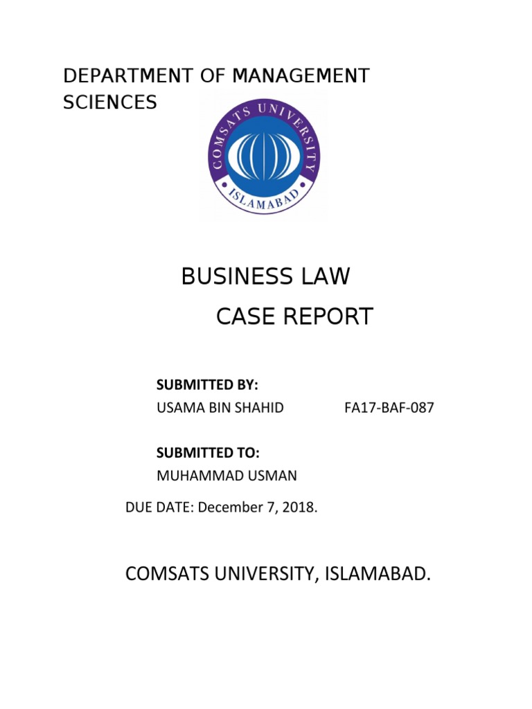 Business Law Case Report: Department of Management Sciences | PDF ...