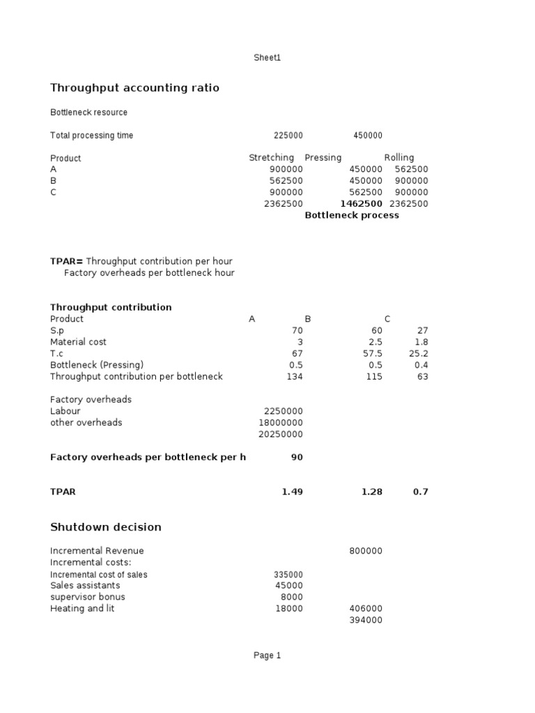 Throughput Accounting Ratio: 1462500 2362500 Bottleneck Process | PDF ...