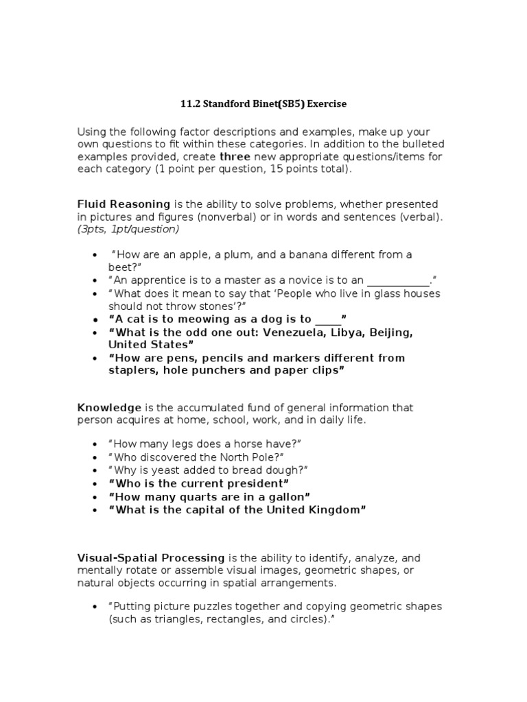 SB5 Question Creation Exercise | PDF | Shape | Neuropsychological ...