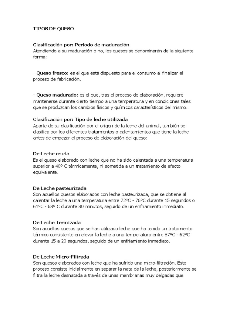 Tipos de Queso | PDF | Queso | Leche