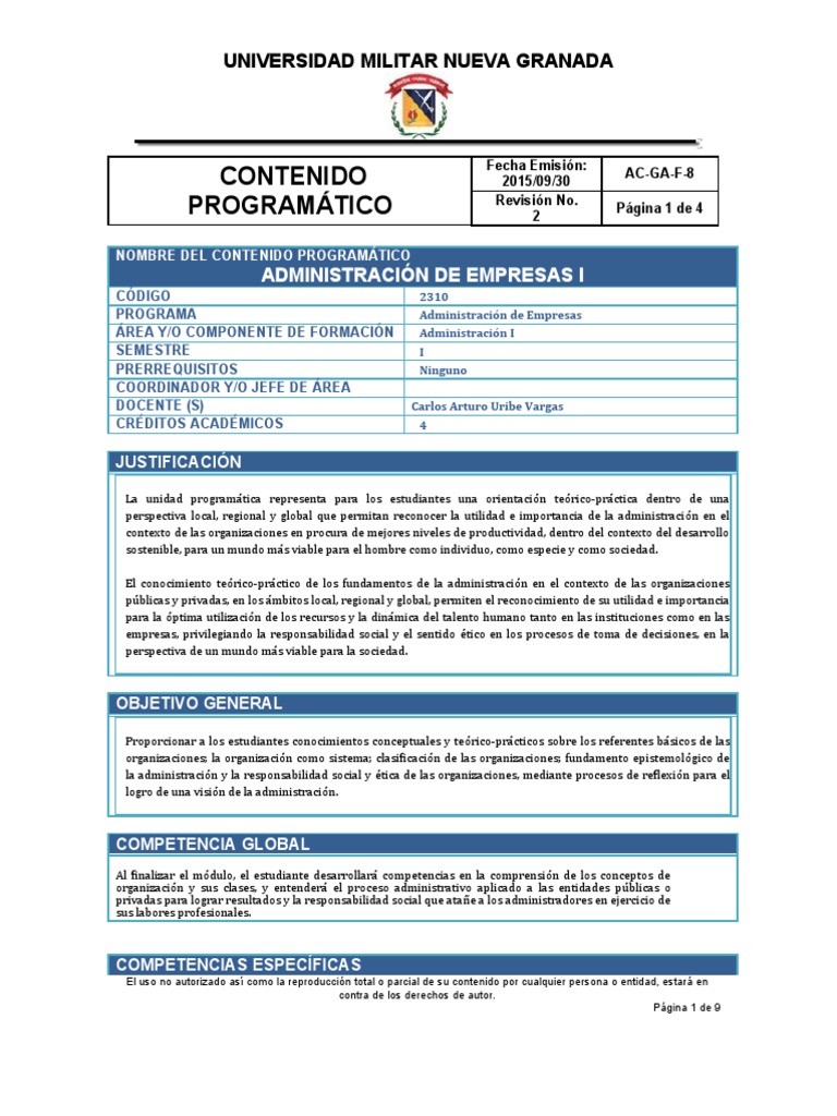 Administración I. contenido programático.doc | PDF | Responsabilidad social corporativa | Maestros