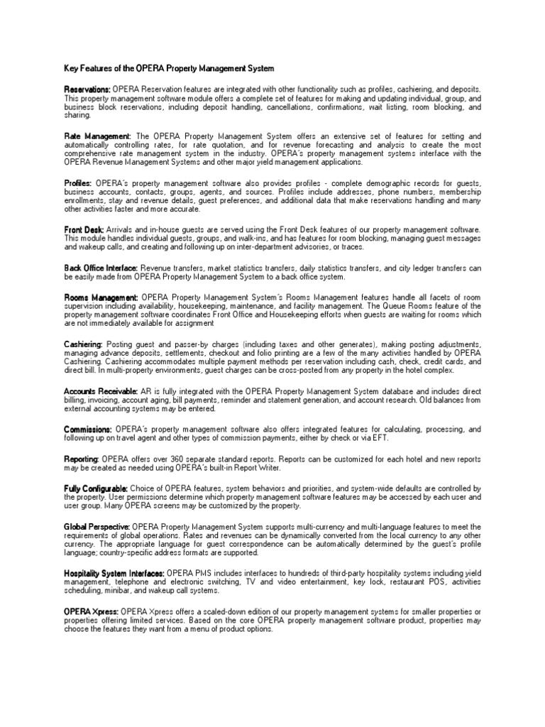 ProductDocument-Opera PMS - Doc - Opera PMS - Doc - Key Features of The ...