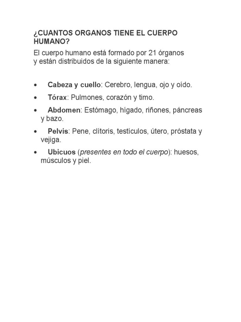 Cuantos Organos Tiene El Cuerpo Humano Pdf