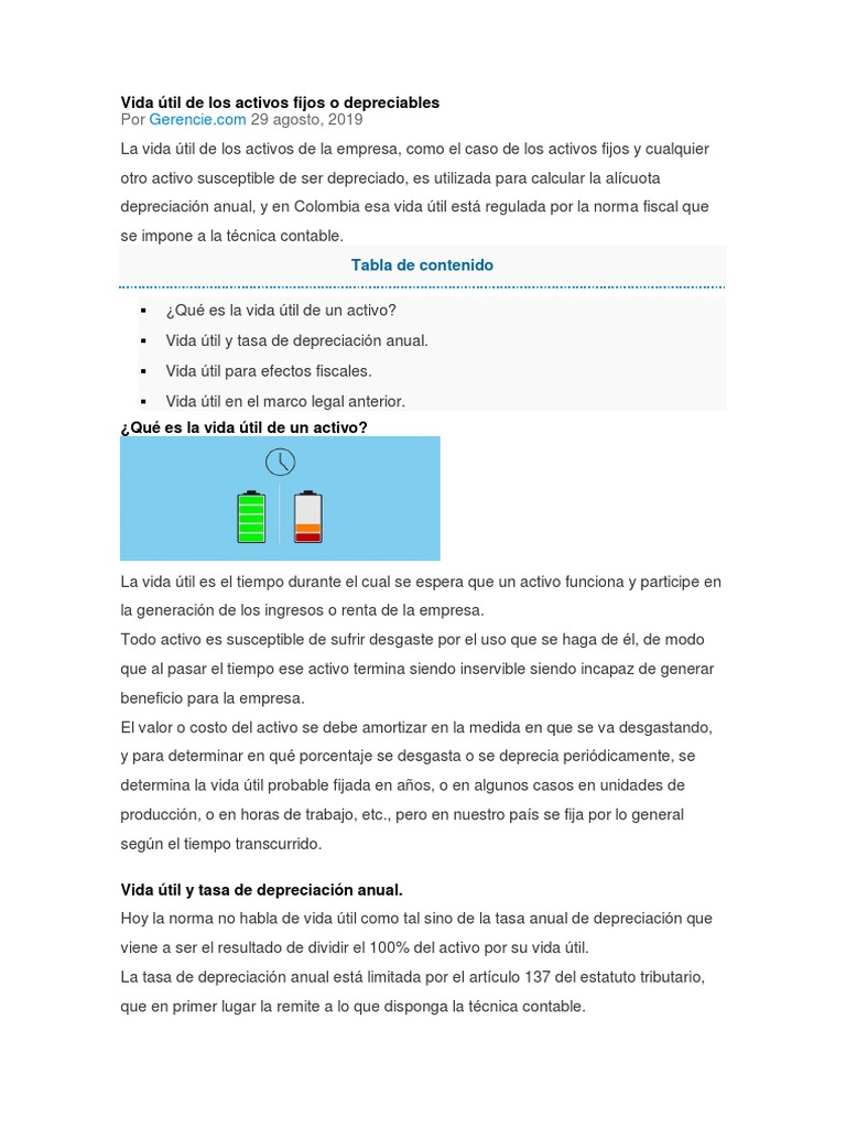 Vida Útil de Los Activos Fijos o Depreciables | PDF | Activo fijo ...