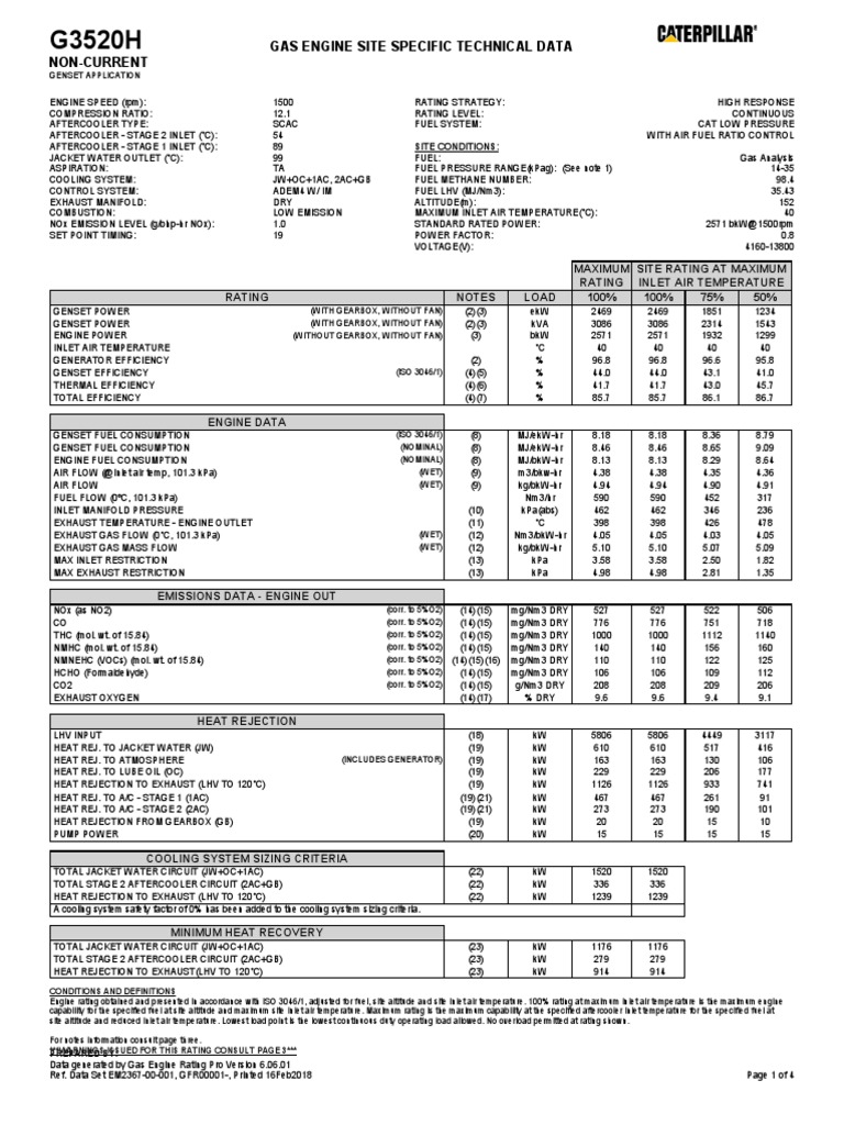 Gas Engine Site Specific Technical Data Non-Current | PDF | Fuels ...