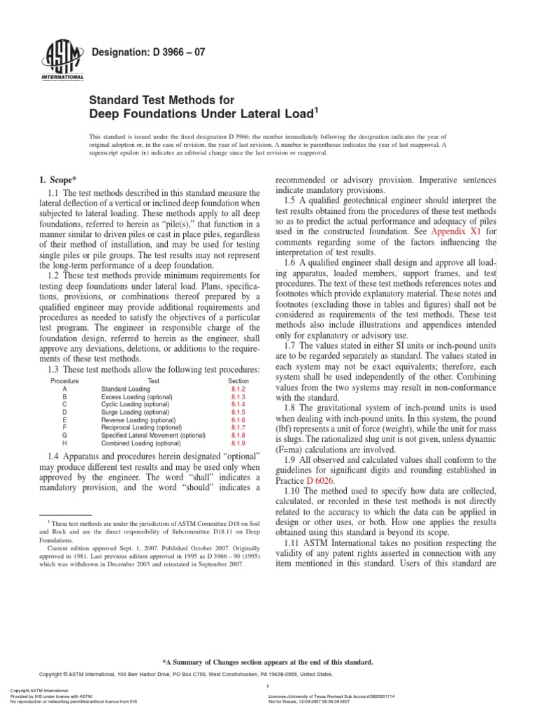 Astm D 3966-07 | PDF | Deep Foundation | Calibration