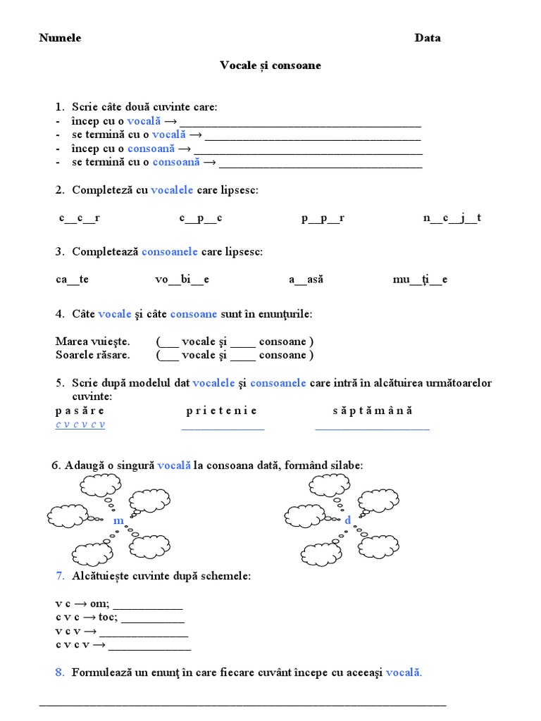 0 Fisa de Lucru Vocale Si Consoane | PDF