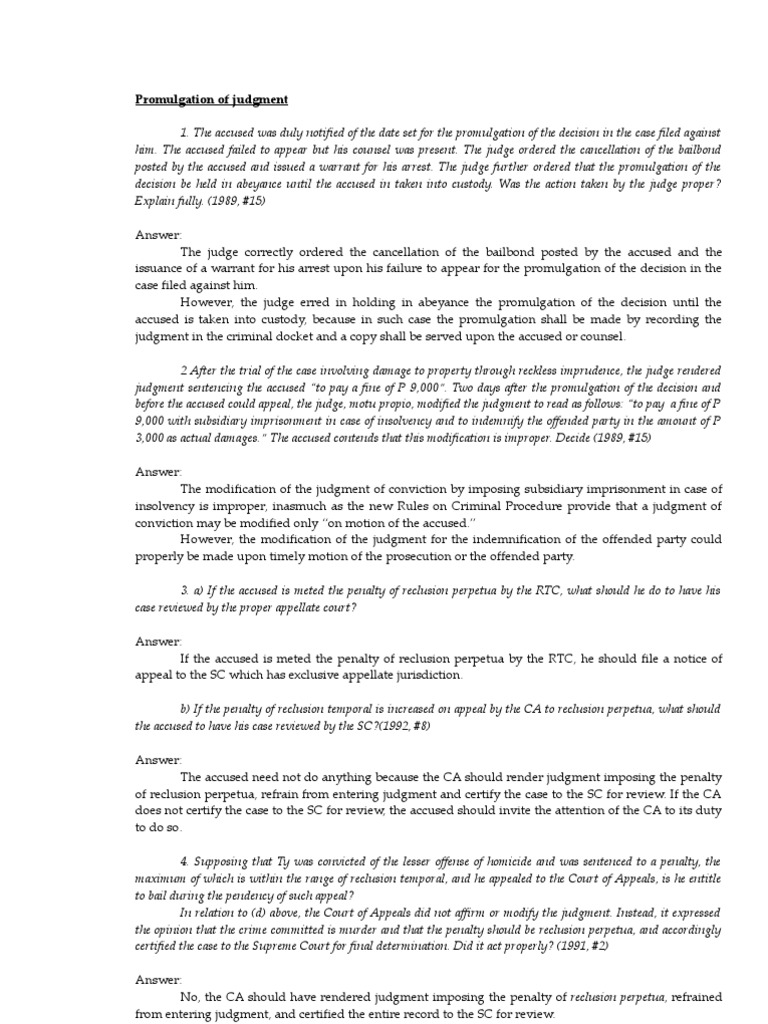 Promulgation of Judgment | PDF | Arrest | Judgment (Law)