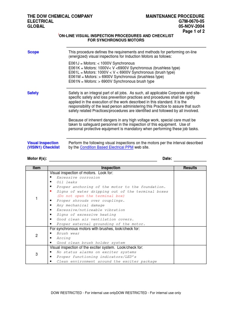 G7M-0670-05 - On-Line Visual Inspection Procedures & Checklist For ...