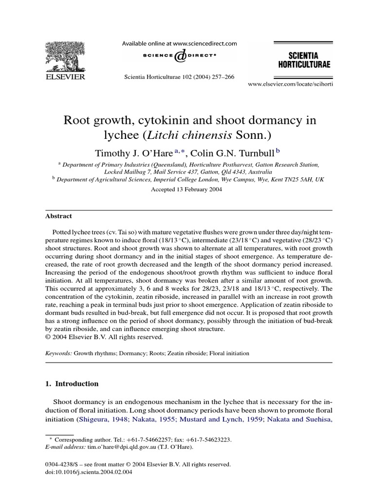 Root Growth, Cytokinin and Shoot Dormancy in Lychee (Litchi Chinensis ...