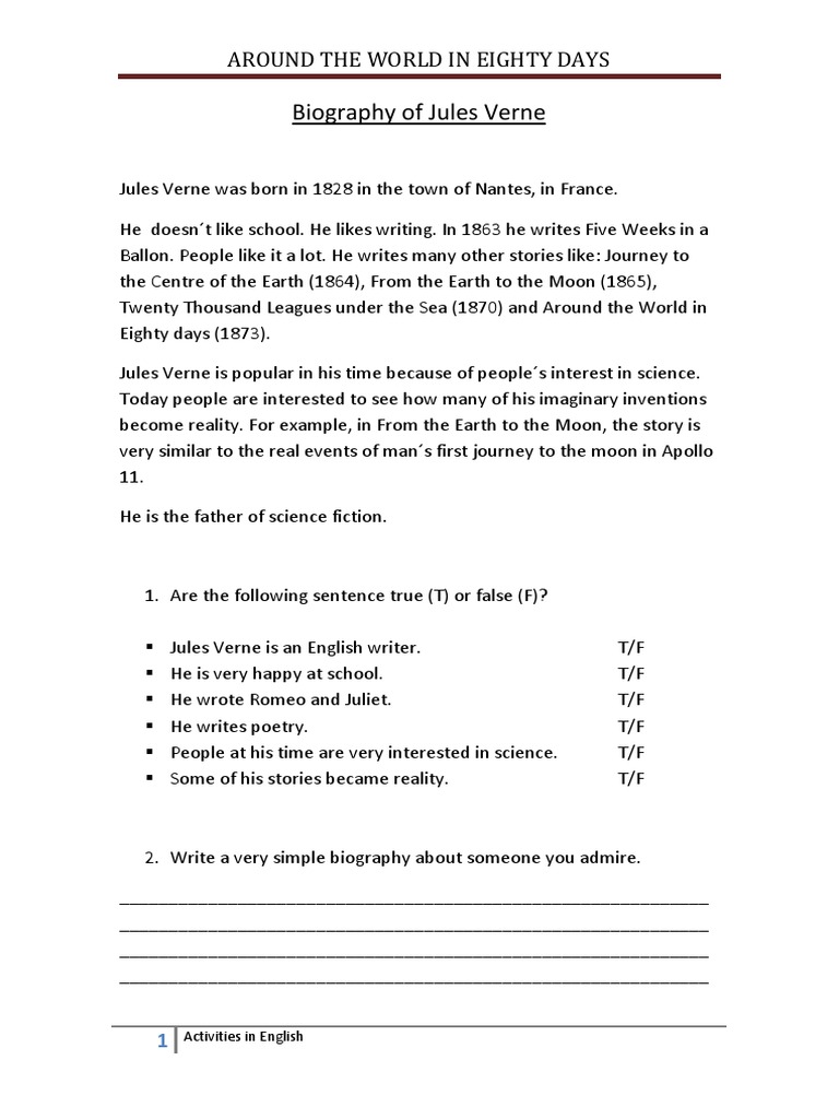 Biography of Jules Verne: Around The World in Eighty Days | PDF