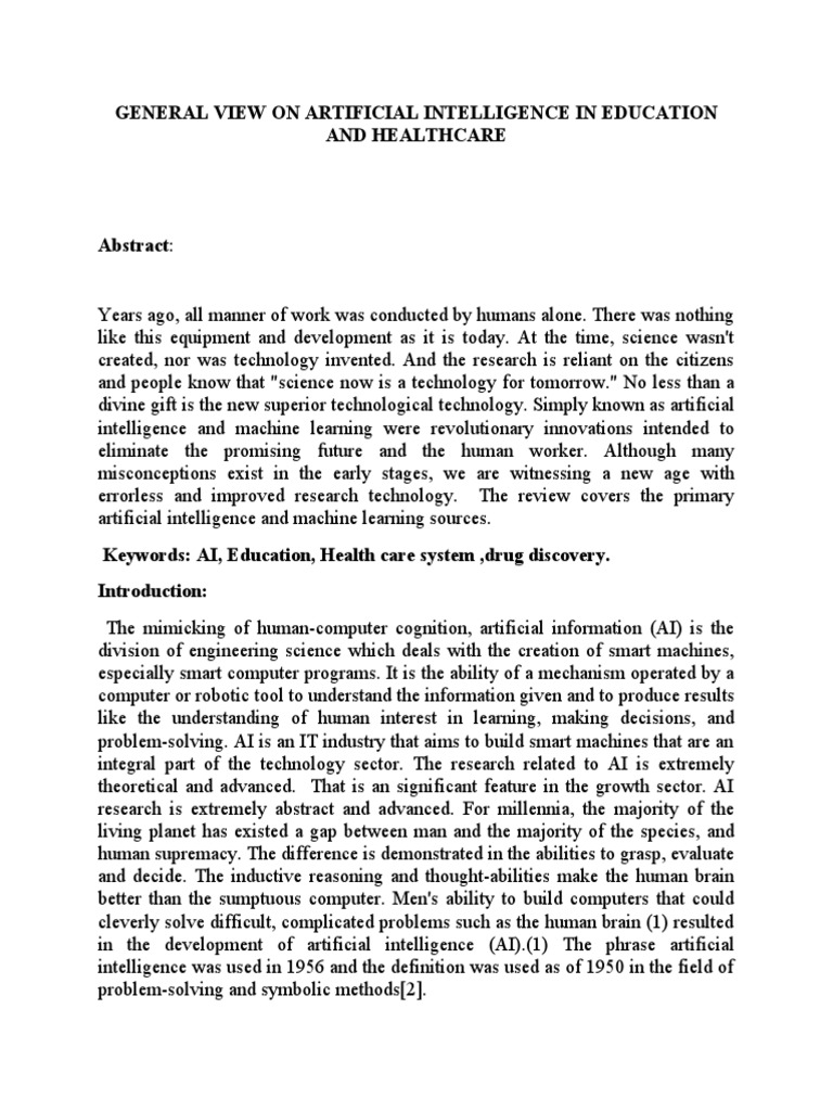 Abstract On Artificial Intelligence | PDF | Drug Discovery | Artificial ...